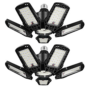 SumKea LED Garage Lights 200W - 2 Pack, 20000LM Led Shop Light with Adjustable Panel, 6000-6500K Daylight, 360° Illumination Ceiling Lights, E27/E26 for Warehouse Garage Attic Basement