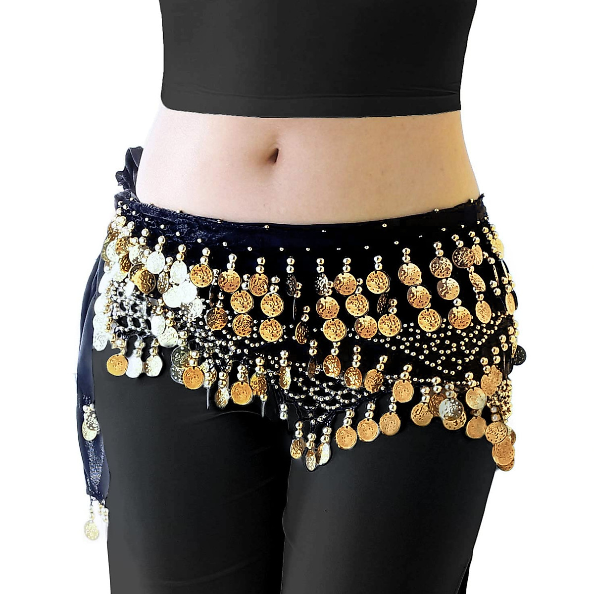 Gypsy Skirt Belly Dance Hip Scarf Dancing Dancer Women Pirate Costume Accessories Fortune Teller Headpiece Head Coins Belt Black Gold