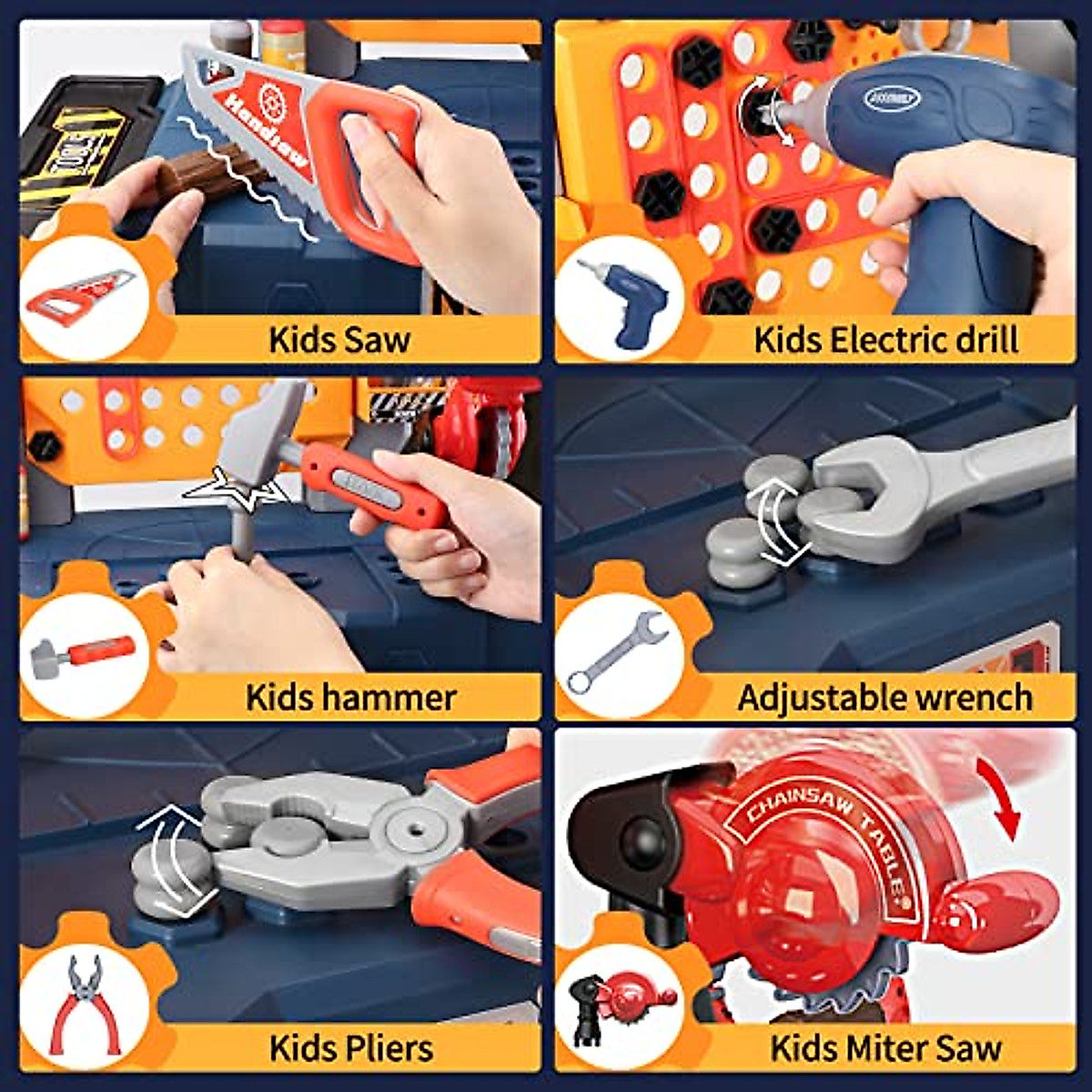 Deejoy Kids Tool Bench Toy with Realistic Tools and Electric Drill, Transformable Kids Tool Set, Toddler Tool Bench Pretend Play Learning Gift for Boys & Girls Age 3-5 (with Work Clothes)