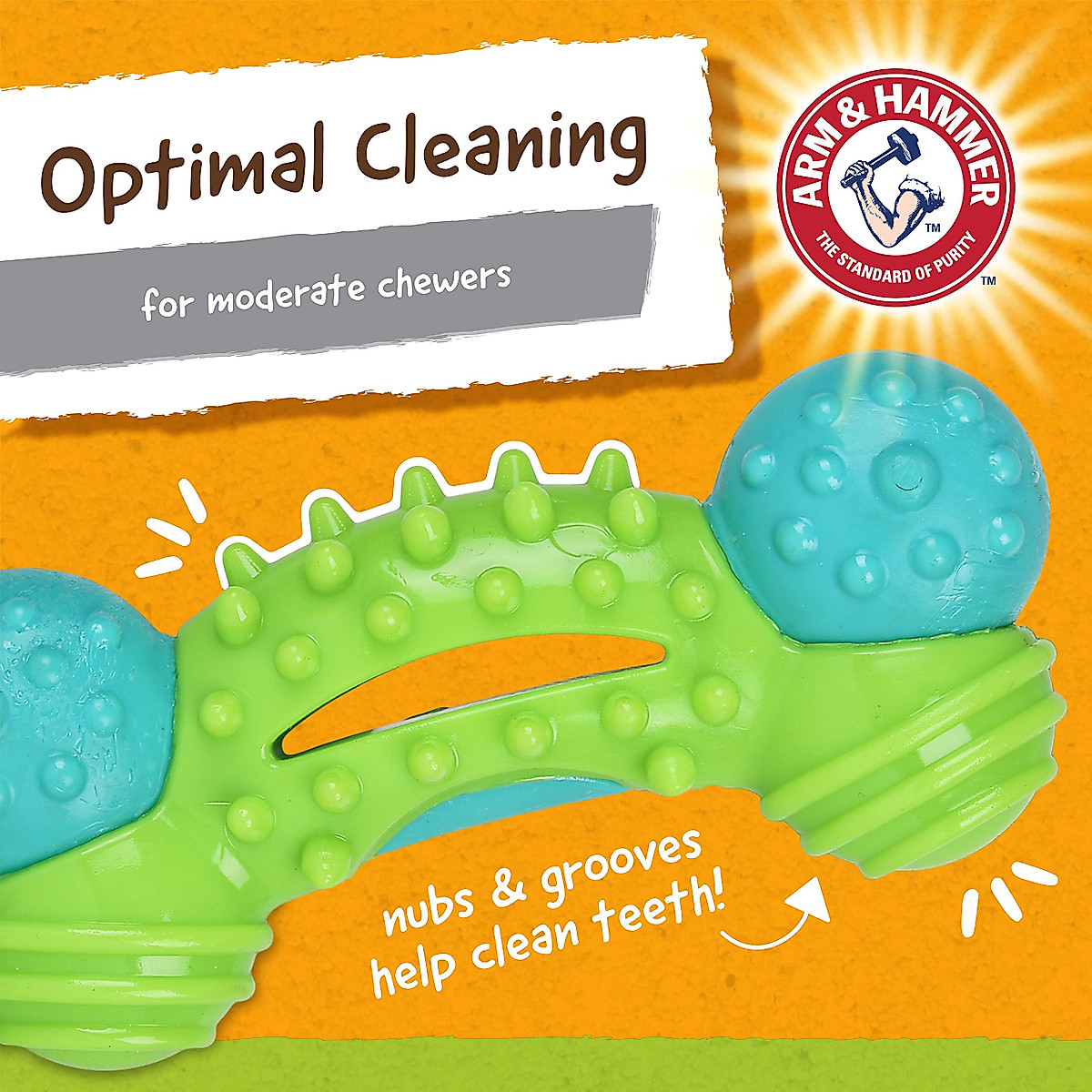 Arm & Hammer for Pets Nubbies Duality Bone Dental Dog Toy- Best Dog Chew Toy for Moderate Chewers- Dog Dental Toy Helps Reduce Plaque & Tartar- Green Apple Flavor Baking Soda (Pack of 1)