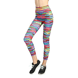 Bblulu Womens High Waist Yoga Pants Colorful Knitted Printed Tighs Workout Athletic Running Compression Exercise Gym Leggings
