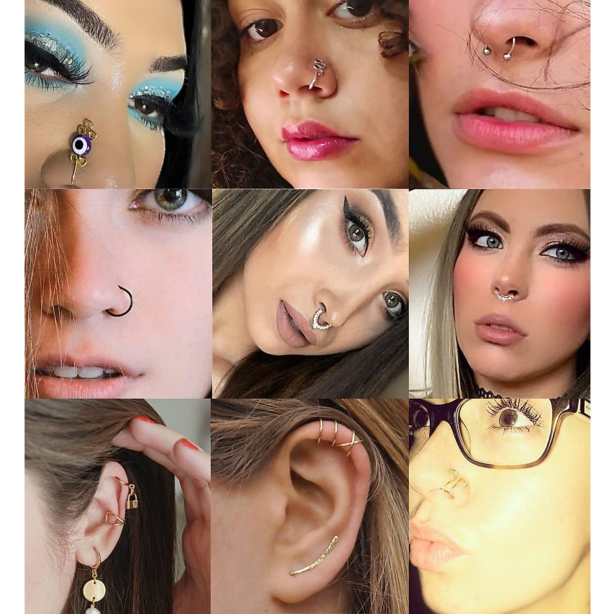 REVOLIA 24Pcs Faux Nose Ring Fake Septum Piercing Nose Cuff Fake Septum Ring Faux Lip Ear Ring Clip On Non Piercing Set B