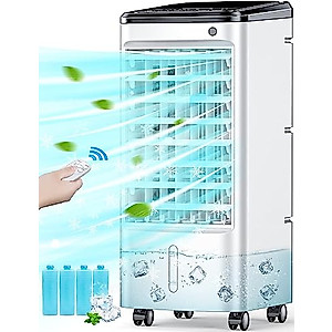 TEMEIKE Portable Air Conditioner, 3-IN-1 Evaporative Air Cooler Windowless, 4 Modes & 3 Speeds Personal Swamp Cooler w/Humidifier, Remote & 12H Timer, Evaporative Cooler for Room Home Office, 22-Inch