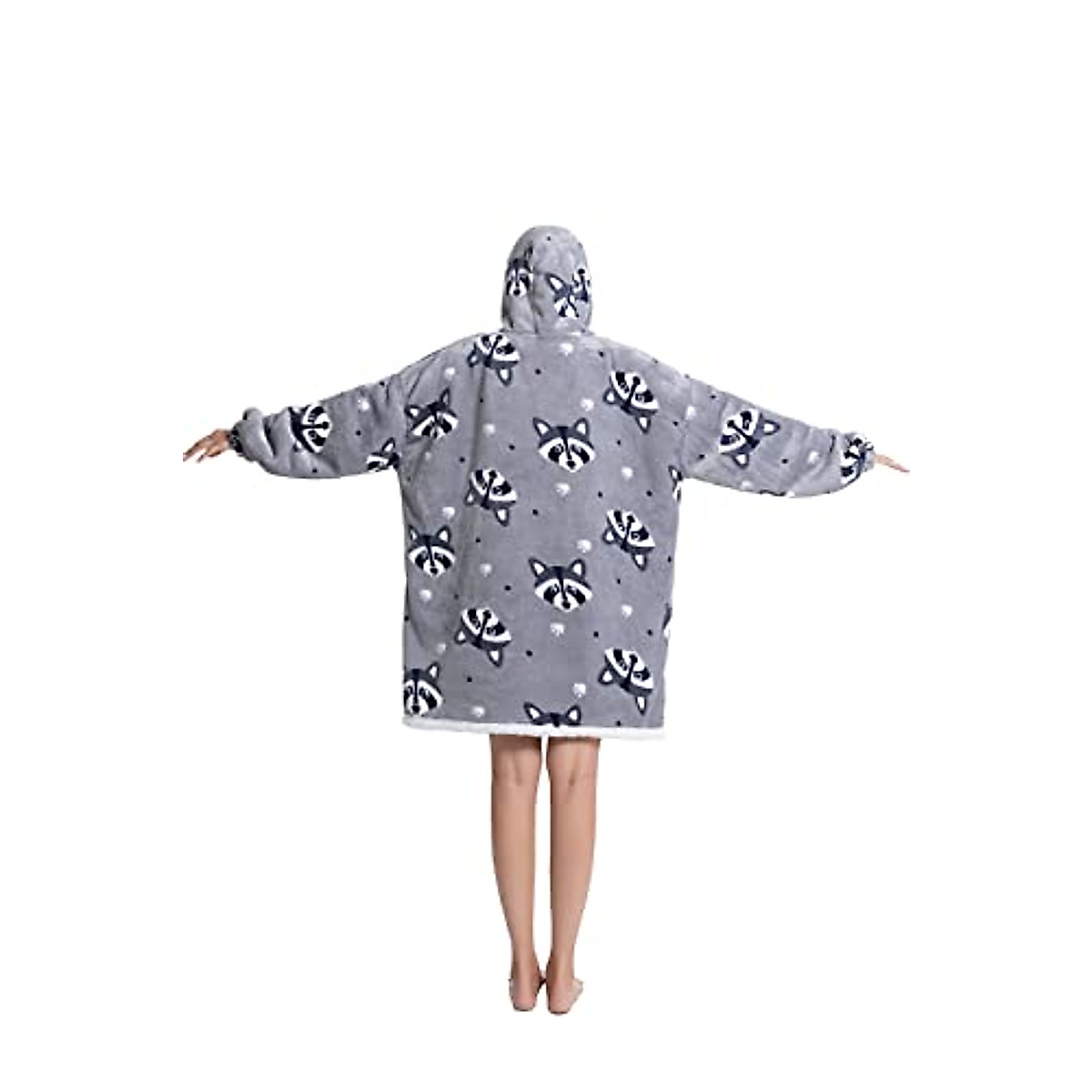 LUSJNGE Adult Sherpa Wearable Blanket Hoodie for Women Teen Girls Giant Hooded Blanket Sweatshirt Fluffy Comfy Fleece Snuggie Blankets with Sleeves Raccoons