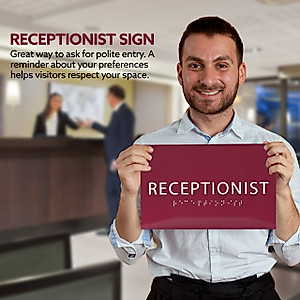 ADA CENTRAL SIGNS - 6" X4" Receptionist Sign - ADA Compliant Tactile Graphics Grade 2 Braille Text | Wall Mount Plastic Desk Service, Customer Assistance Sign for Office, Hotel, Schools, Hospital