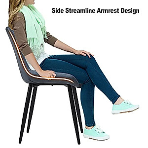 TUKAILAi Faux Leather Dining Chairs Set of 2, Modern Linear Design Kitchen Chairs with Upholstered Seat and Metal Legs, Comfy Leisure Chairs for Lounge Living Room Reception Restaurant (Blue)