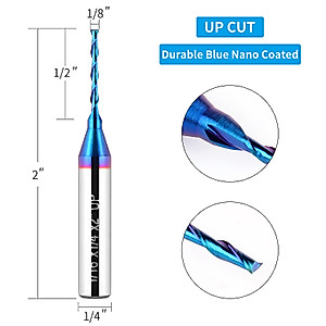 EANOSIC Upcut Spiral Router Bit 1/4 inch Shank, 1/16 inch Cutting Diameter Solid Carbide with Blue Nano Coated CNC Router Bits End Mill for Wood Carving, Engraving