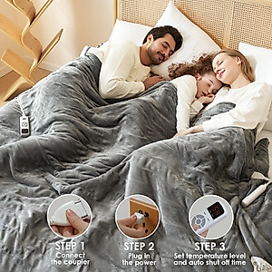 EHEYCIGA Heated Blanket Electric Blanket Throw - Heating Blanket with 5 Heating Levels & 4 Hours Auto Off, Soft Cozy Sherpa Washable Blanket with Fast Heating, 50 x 60 Inches, Grey