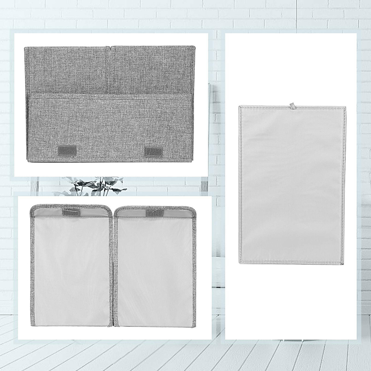 Holulo 2 Pack Fabric Storage Boxes with Removable Divider ,Collapsible Cotton Linen Storage Bins Organizer Containers Baskets Cube with Lids and Handles for Clothes Books Toys Closet Shelves Organiser, Grey