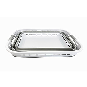 SAMMART 42L (11 gallons) Collapsible Plastic Laundry Hamper/Basket - Foldable Storage Container/Organizer - Portable Laundry Basket - Easy Storage Space Saving (White/Light Grey)