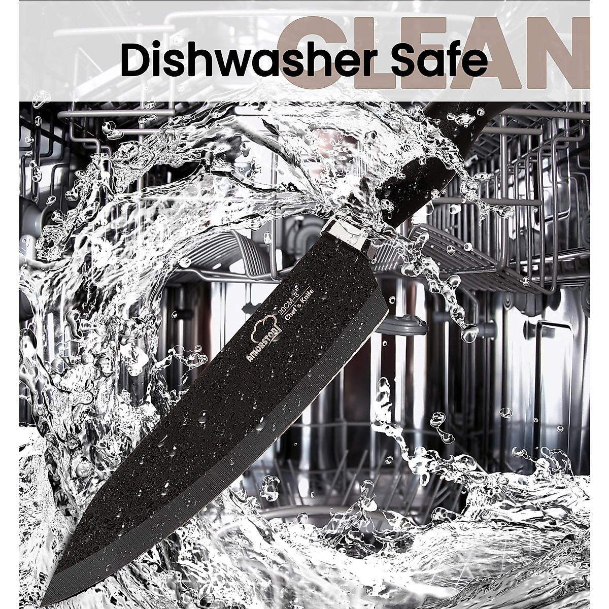 Knife Set, 15 Pieces Kitchen Knife Set with Built in Sharpener, German High Carbon Stainless Steel Knife Block Set, Dishwasher Safe, Black