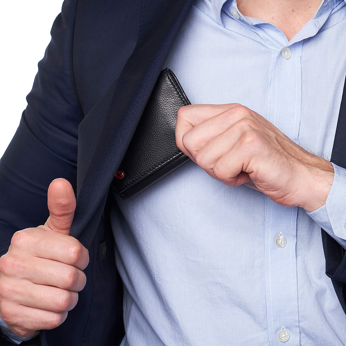 Alpine Swiss Mens Leon Trifold Wallet RFID Safe Genuine Leather Comes in a Gift Box Black