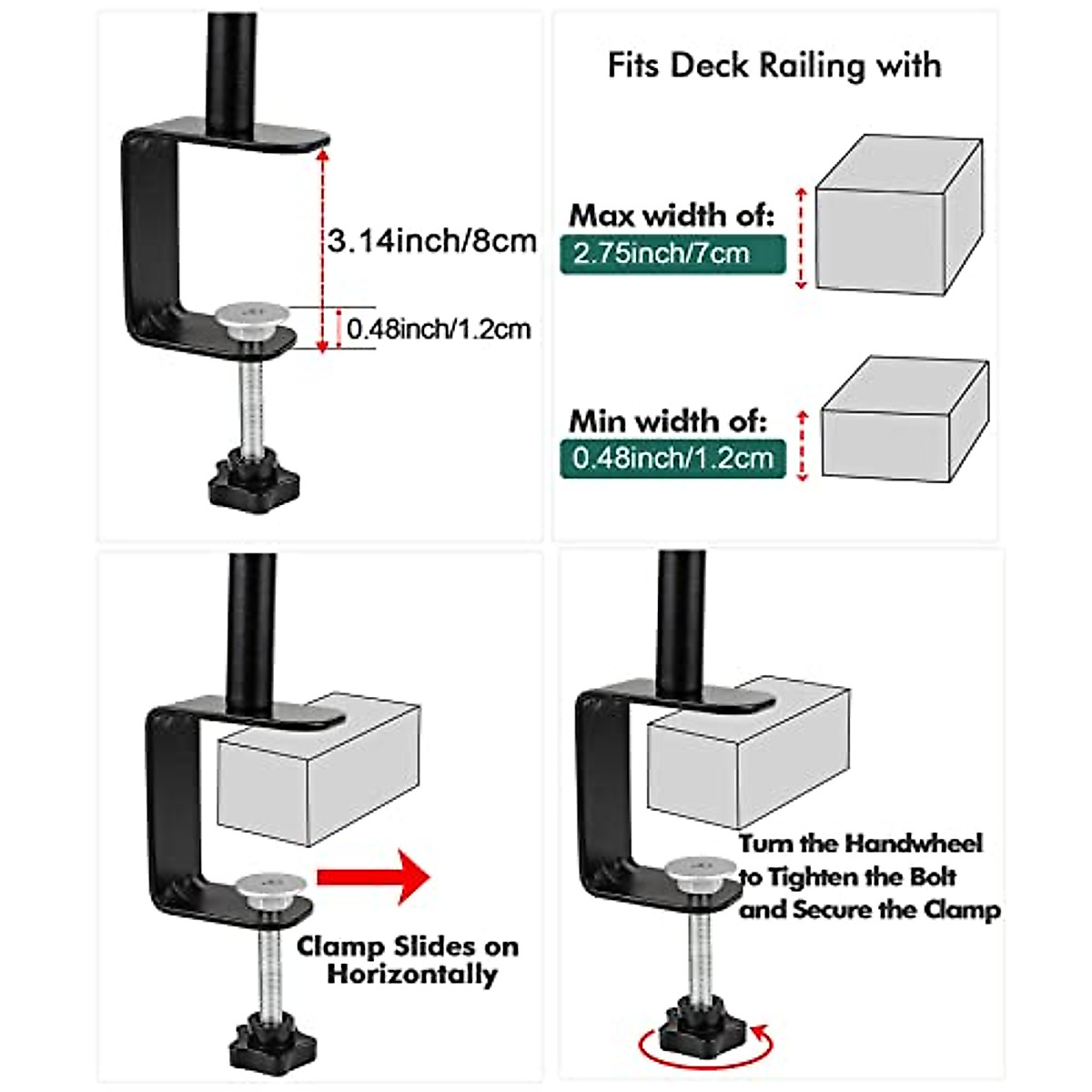 BOLITE Deck Bird Feeder for Railing, Balcony Bird Feeders for Outside, Three Trays, Enhanced Version, Black