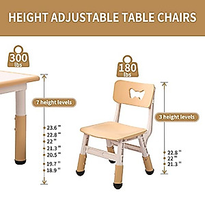 JIAOQIU Kids Art Table and Chair Set with 4 Seats Height Adjustable Children Study Desk Easy to Clean Assemble Max Load 330lb Plastic Toddler Table and Chair Set for School Home Burlywood