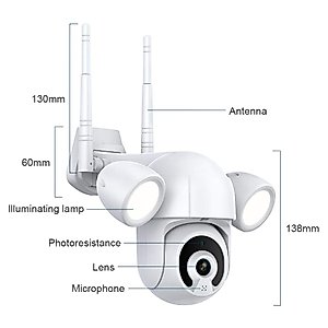 EVERSECU 2K 3Mp Tuya Smart Life Floodlight Outdoor WiFi IP PTZ Security Camera Weatherproof, Motion-Activated Spotlights &Auto-Tracking, Color Night Vision, 2-Way Audio, Work with Alexa & Google Home