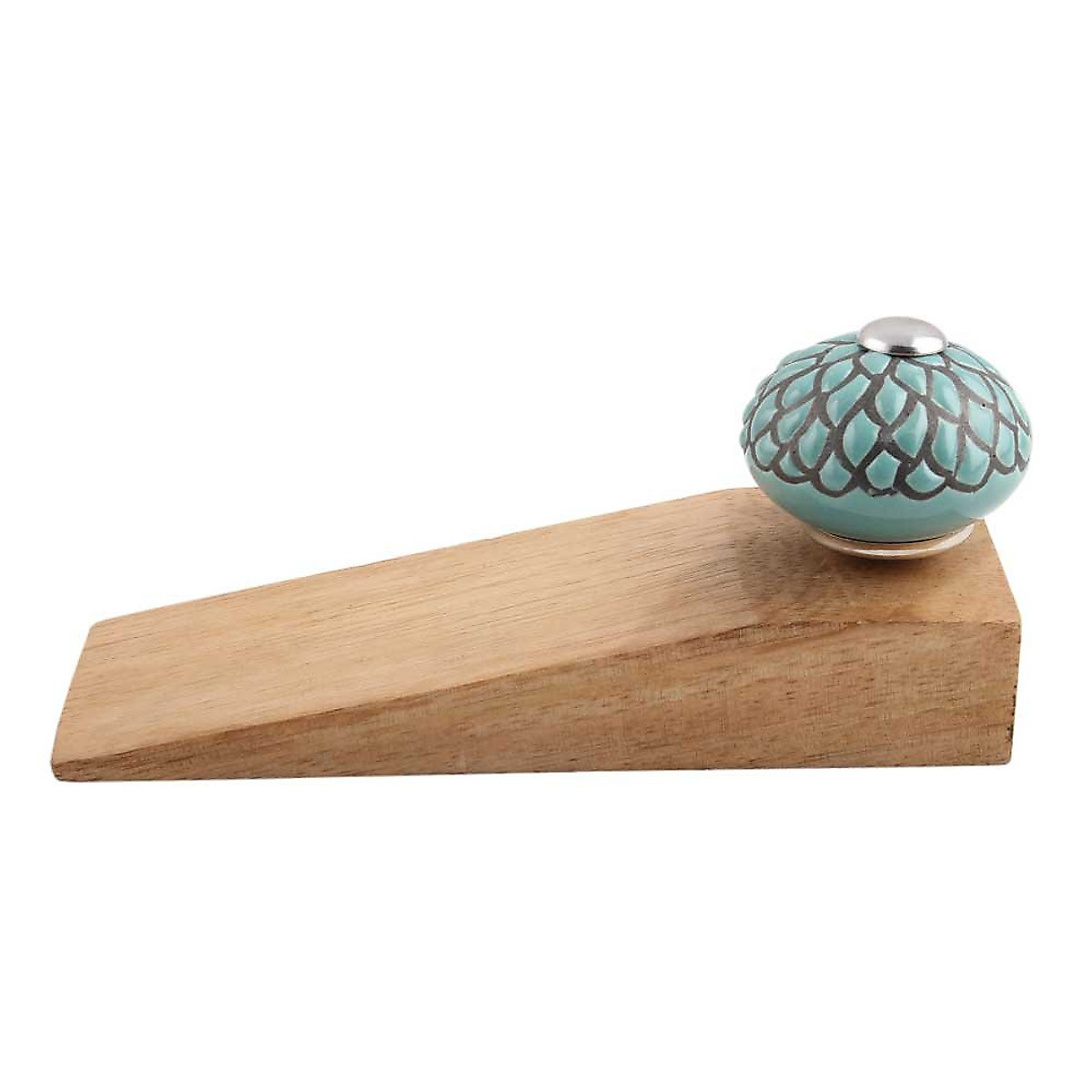 Indian Shelf Wooden Door Stopper | Handmade Green Door Wedge Stopper | Etched Stopper Door (13.97 Cm, 1 Piece)
