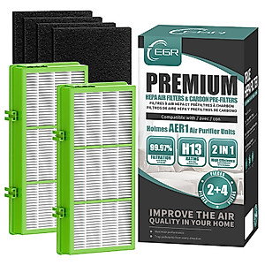 EGR HAPF300AH Remover True HEPA Filter, EGR AER1 Filters Replacement for Holmes Air Purifier, Parts HAPF300AH-U4R & HAP242-NUC - 2 True HEPA + 4 Pre Filter