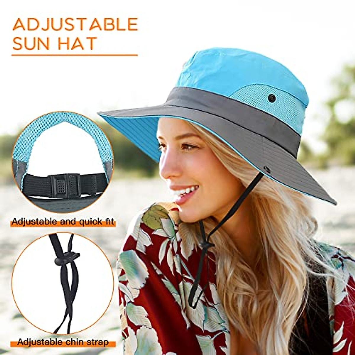 Sun Hats for Women Beach Hat Ponytail Hat Womens Sun Hat Wide Brim Sun Hat Women Sky Blue