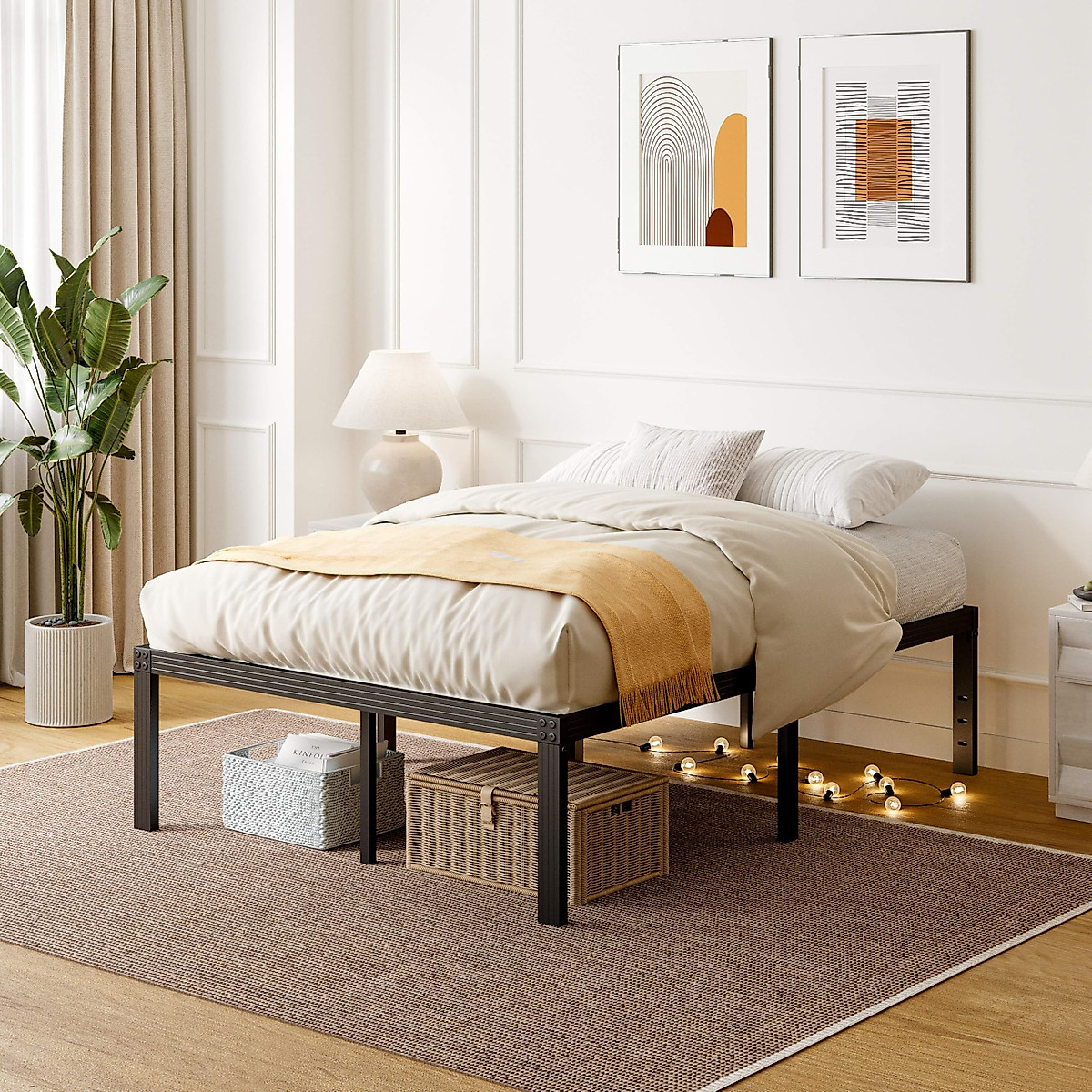 ZIYOO Queen Size Bed Frame, 18 Inches Platform Bed Frame, 3500lbs Heavy Duty Steel Slat, Non-Slip Design, No Box Spring Needed, Easy Assembly, Quiet Noise Free, Under Bed Storage Space, Black