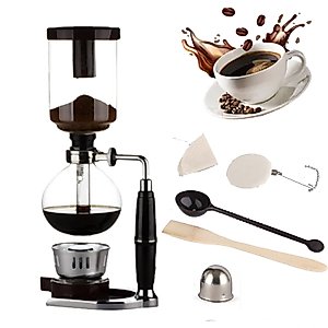 [New Upgraded Glass]Borasilicate Glass Syphon Coffee Maker, 5-Cup 600ml Vaccum Gravity Clear Coffee Tabletop Siphon Pot with Reusable Cloth Filter Coffee Brewer Hot Tea Maker Machine (Upgraded)