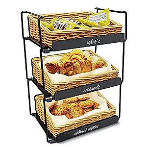 DS THE DISPLAY STORE 3 Tier Countertop Willow Basket Stand, Chalk Label & Removable Baskets, Retail Tower Storage Shelves Cookie Candy Display Rack