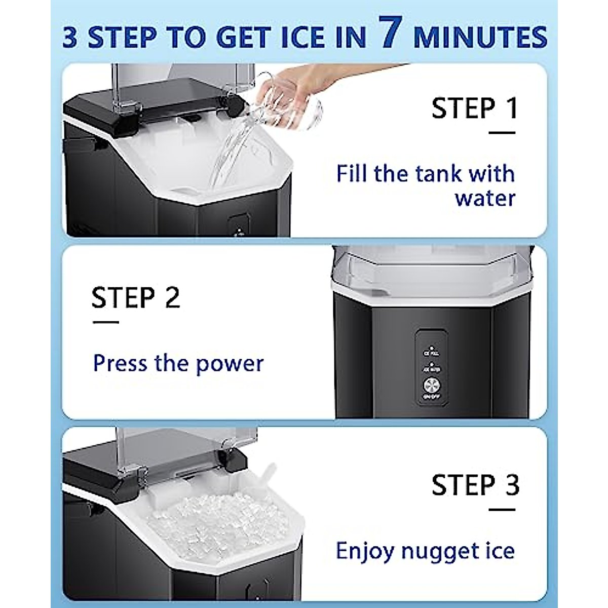 Joy Pebble Ice Maker Countertop, 10,000pcs/33lbs/Day Pebble Ice, Portable Nugget Ice Maker Machine with Handle, Self-Cleaning, Ice Scoop and Basket, Handheld Ice Maker for Kitchen/Home/Office/Party
