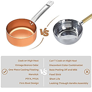 Zunmial Sauce Pan,1.5Qt Saucepan,Small Saucepan with Lid,Copper Pot,Sauce Pot,Non Stick Small Cooking Pot 1.5 Quart