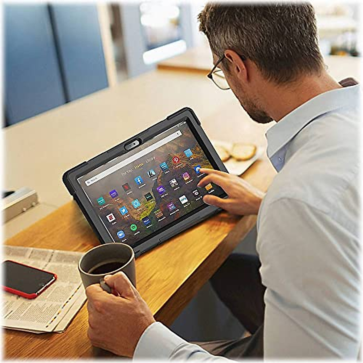 SaharaCase Protection Hand Strap Series Case for Amazon Fire HD 10 (2021) and Amazon Fire HD 10 Plus (2021) [Shockproof Bumper] Kickstand Rugged Protection Anti-Slip Grip - Black