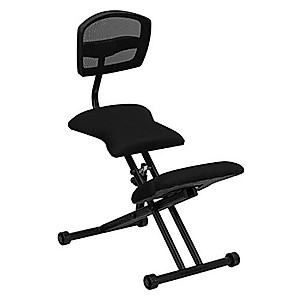 Flash Furniture Ergonomic Kneeling Office Chair with Back in Black Mesh and Fabric
