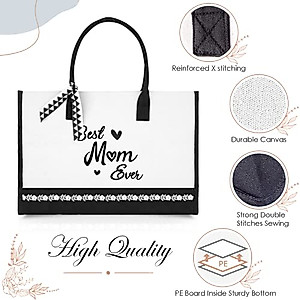 GLORIEROO Gorgeous Christmas Gifts, Lovely Lace Canvas Tote Bag Mom Gifts, Embroidery Gifts for Mom, Gifts for Wife, Great for Birthday, Valentines Day, Anniversary, Mothers Day Gifts_Best Mom Ever