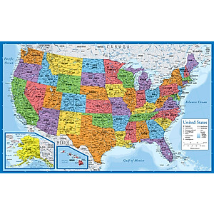 2 Pack - Laminated World Map Poster & USA Map Set - Equal Earth world map design shows continents at true relative size - US Map 18” x 29”