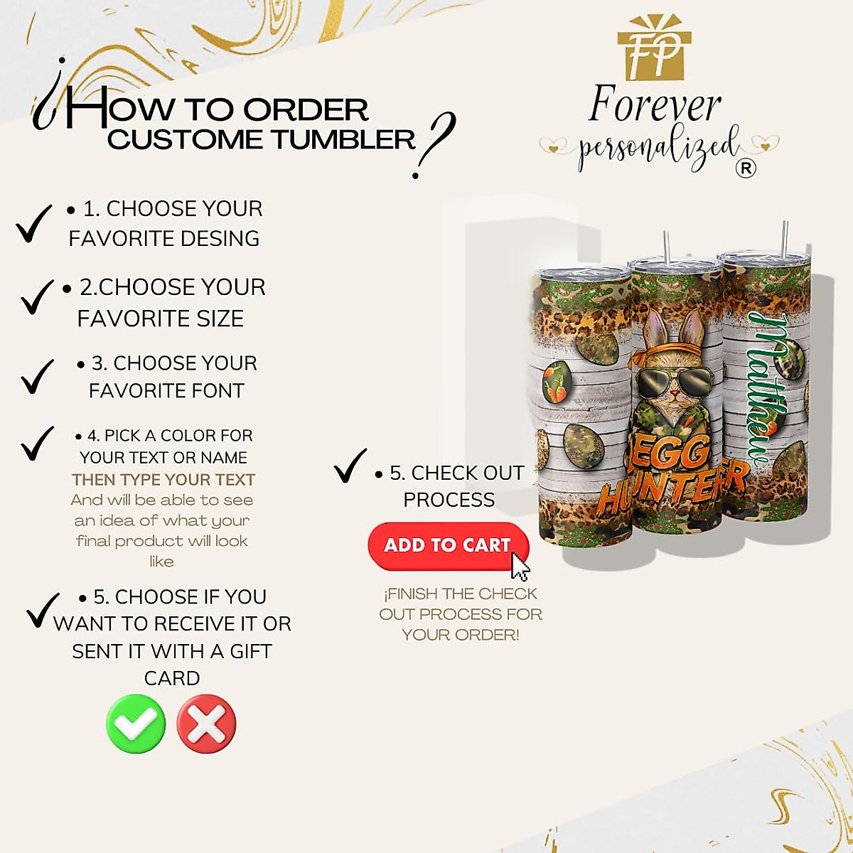 Custom Easter (Egg Hunter Tumbler | Personalized 20oz Double Wall Insulated Travel Mug | Spring Design with Name (Egg Hunter)