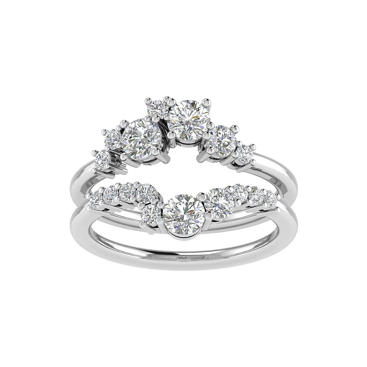 TwoBirch Floral Design Ying Yang Ring Guard and Engagement Ring Bridal Set (2 Rings) Diamond Simulant White Gold (Size 9)