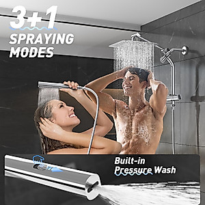 Veken 10'' All Metal Shower Head with Handheld Spray Combo, High Pressure Square Shower Heads with Wand & Extension Arm, Rain Shower Head with Power Wash, Wide Adjustable Rainfall Showerhead Chrome