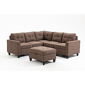 Evedy Living Room Furniture Set,L-Shaped, Modular Sectional Sofa with Left & Right Arm, Corner Chair, Ottomans Table,Extra Wide Chaise Lounge Couch for Home, Apartment (Brown)