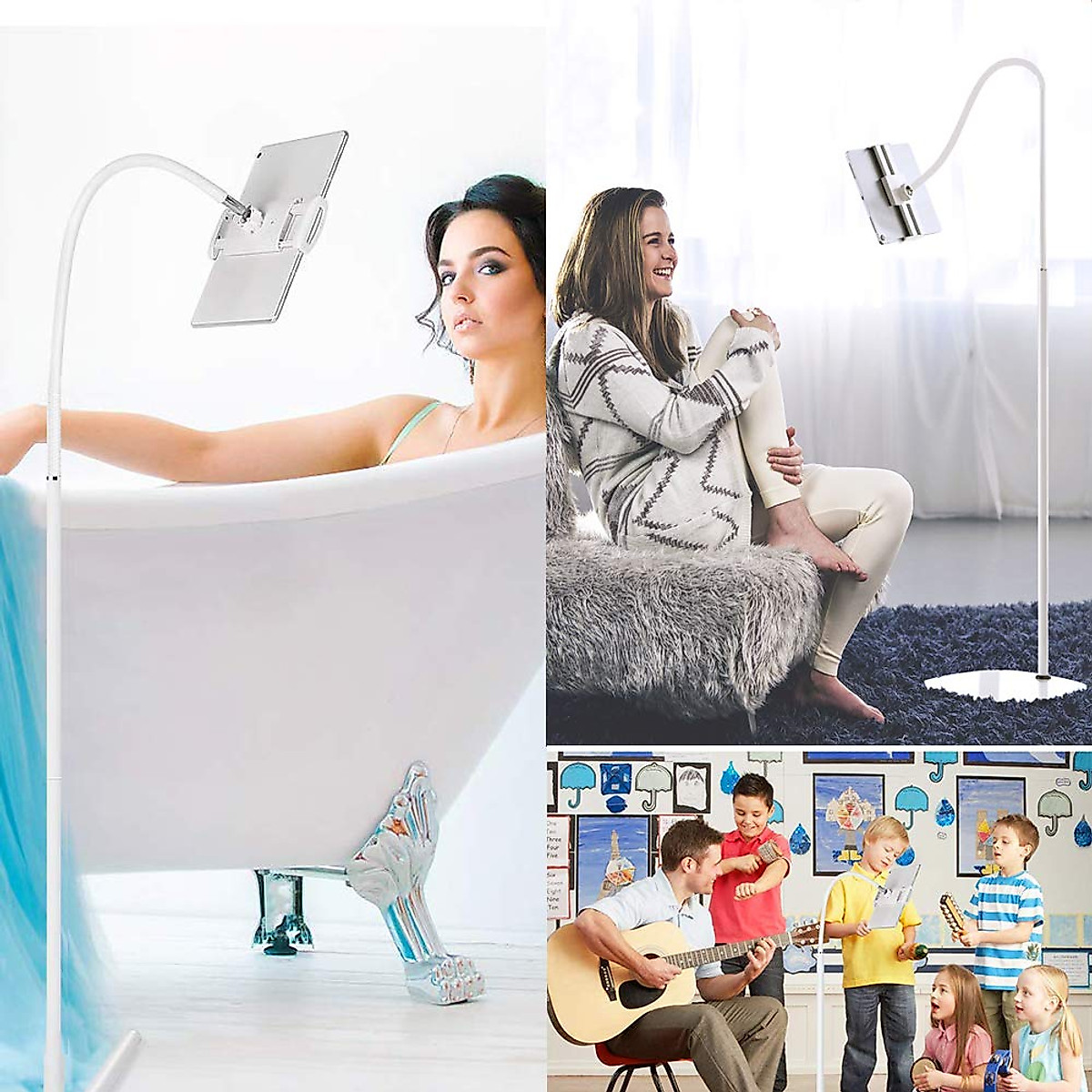 Gooseneck Tablet Stand Cell Phone Stand with Stable Base Adjustable 360 Degree Rotating Floor Stand for iPad Within 4-12.9 inches