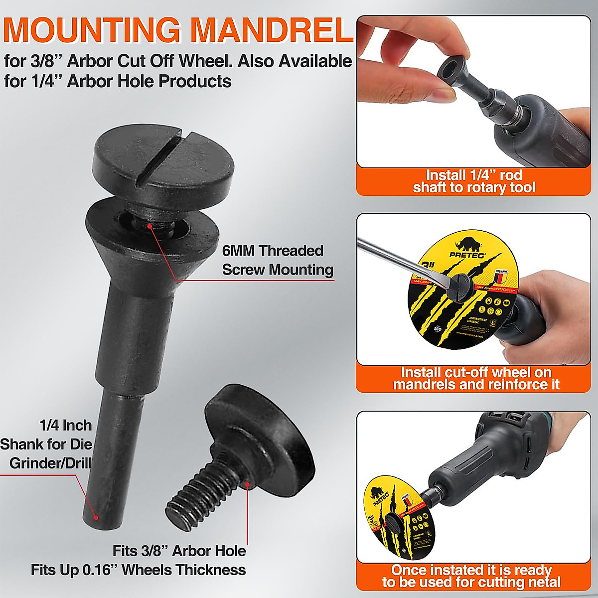 Die Grinder Cut-Off Wheel, 55 Pcs 3Inch Cut Off Wheels with 1/4 in Mounting Mandrel Kit for Die Grinder, 3/8" Arbor Hole Cutting Wheel for Metal & Stainless Steel Rotary Tool Drill Attachment