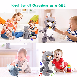 gebra Baby Toys 12 18 Months Singing Dancing Talking Cat Toddler Toys Interactive Cat Plush Early Learning Educational Musical Toy Gift for Boys and Girls Age 1 2 3 4 5, 14"