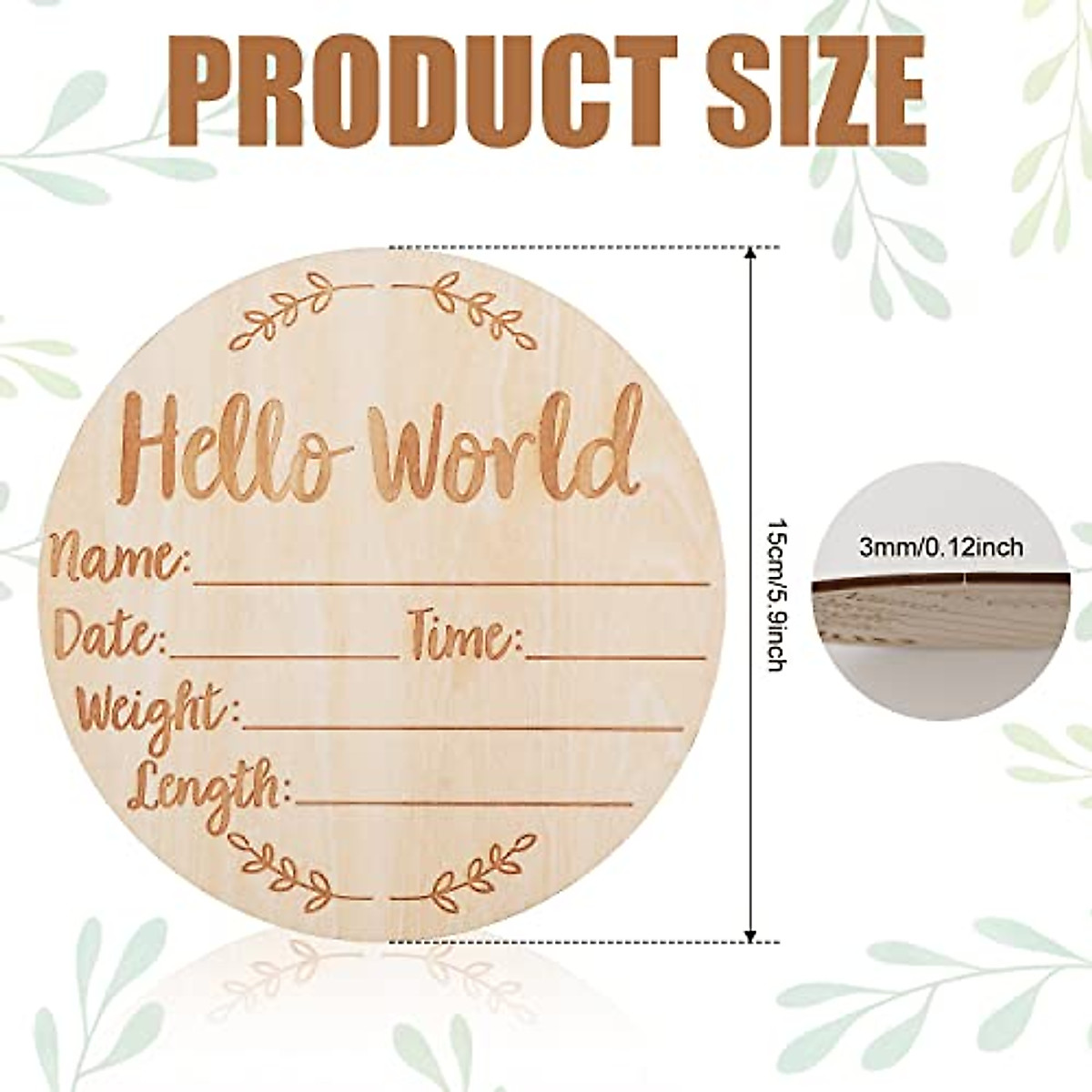 Wooden Baby Announcement Sign, 5.9 Inch Round New Baby Sign Hello World Newborn Welcome Sign for Hospital Photo Prop Baby Shower New Parents (Style 2)