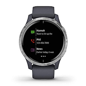 Garmin Venu, GPS Smartwatch with Bright Touchscreen Display, Features Music, Body Energy Monitoring, Animated Workouts, Pulse Ox Sensor and More, Silver with Dark Gray Band (Renewed)