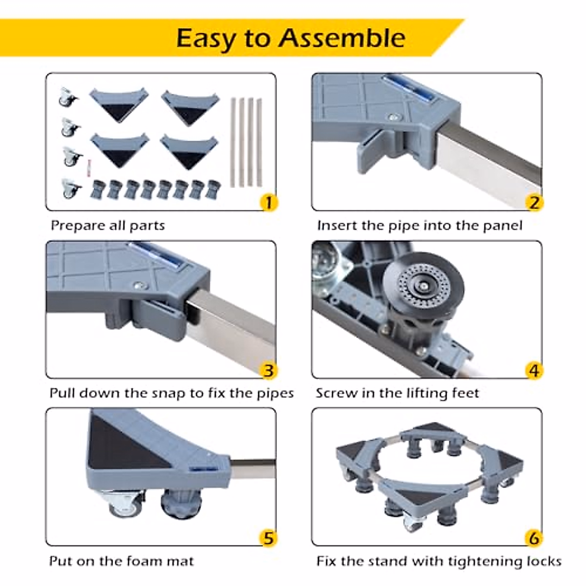 MaxWorks Washing Machine Base Stand with 4 Locking Wheels & 8 Strong Feet, Adjustable Flat Dolly Cart Mobile Base for Washer, Dryer, Refrigerator, Furniture and Appliance - 660 lbs Capacity