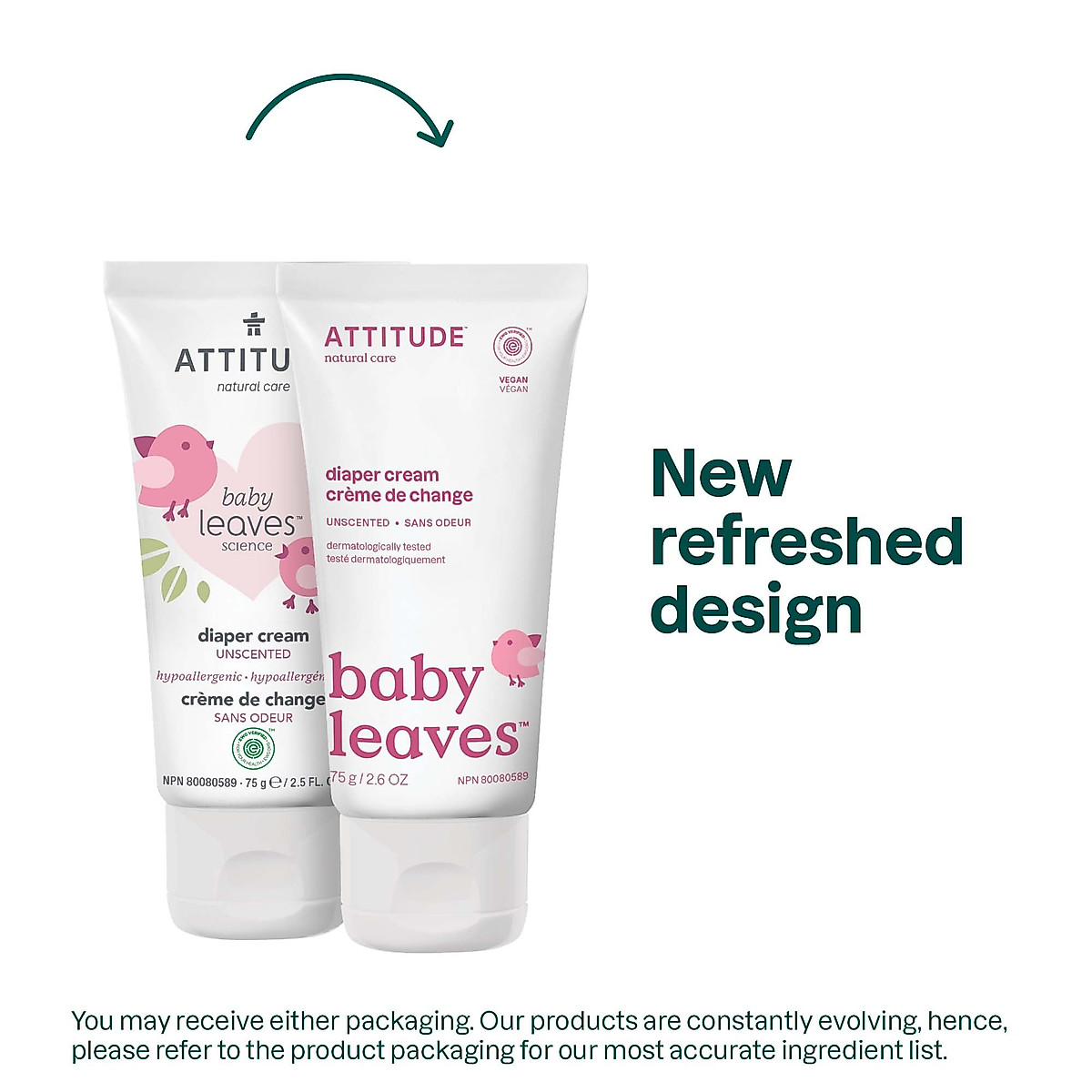 ATTITUDE Natural Zinc Diaper Cream | EWG VERIFIED, Hypoallergenic, Dermatologist Tested and Fragrance-Free Diaper Rash Cream | Blocks Moisture, Prevents Irritation | Baby leaves (2,6 Fluid Ounce)