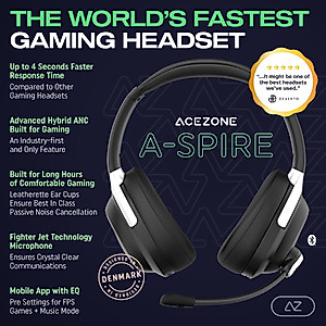 ACEZONE A-Spire - ANC Gaming Headset - Active Noise Cancellation - Noise Cancelling Flip-to-Mute Microphone - Mobile App - Lightweight - Windows PC - PS4 - PS5 - Xbox - Switch - Android - iOS - Mac