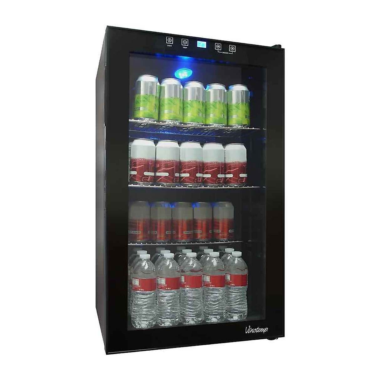 Vinotemp VT-BC34 TS Refrigerator and Cooler Capacity 19 in. Mini Drink Fridge with Adjustable Temperature Control and Glass Door, Can, Black, 80 Beverage