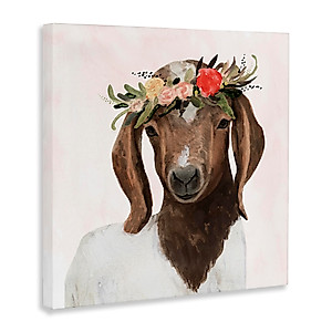The Stupell Home Décor Collection Springtime Flower Crown Long Ear Baby Goat Stretched Canvas Wall Art, 24 x 24, Multi-Color