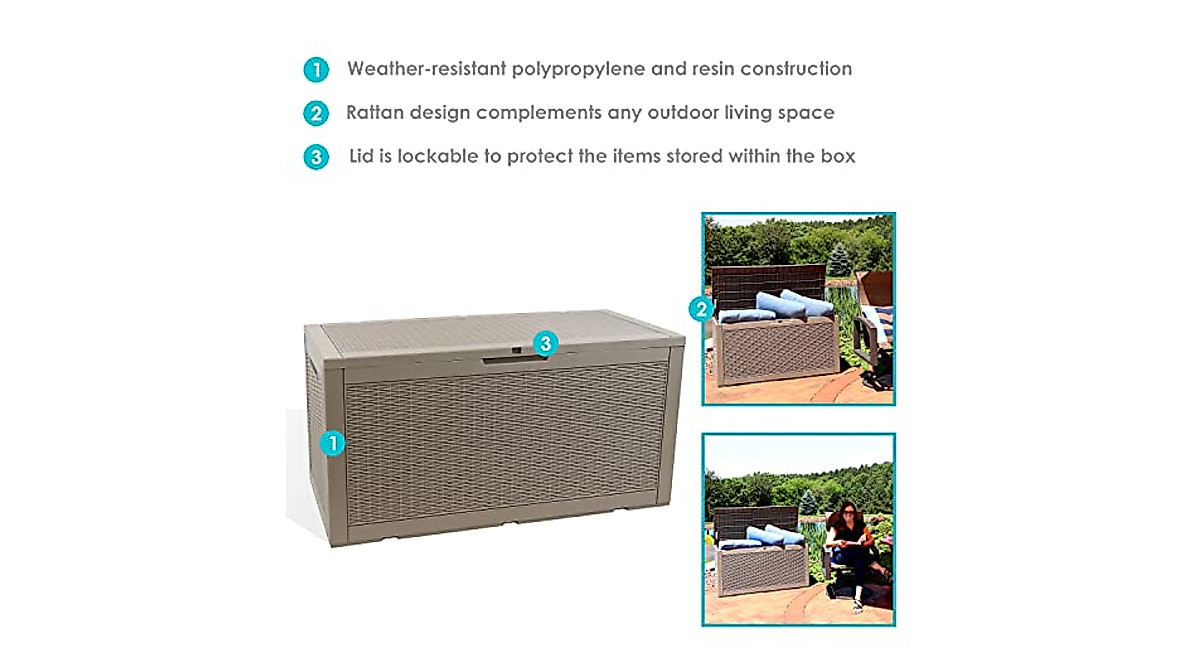 Sunnydaze 100-Gallon Faux Rattan Storage Box