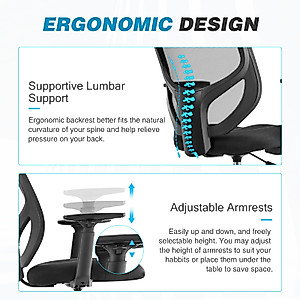 Drafting Chair, Standing Desk Chair with Adjustable Armrests and Foot Ring, Height Adjustable Tall Office Chair with Ergonomic Lumbar Support, 360 Degree Swivel Rolling Chair, Breathable Mesh Chair