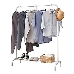 WEASHUME Clothes Rack 43.3 Inches Garment Rack,Coat stand with Bottom Shelf Portable Metal Clothing Rack for Hanging Clothes Coat Rack White