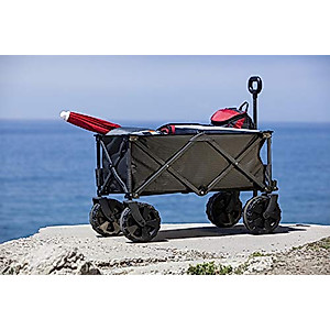 ONIVA - a Picnic Time brand Adventure Wagon Elite All-Terrain Folding Beach Wagon with Big Wheels plus Table Top Lid & Soft Cooler Liner, (Dark Gray)