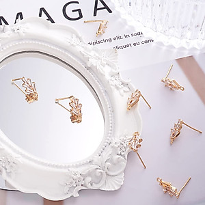 Fashewelry 10 Pairs Brass Cubic Zirconia Post Stud Earrings 18K Gold CZ Earring Findings Ear Piercing Plugs with Loop for Women Girls Dangle Earring Jewelry Making, Leaf